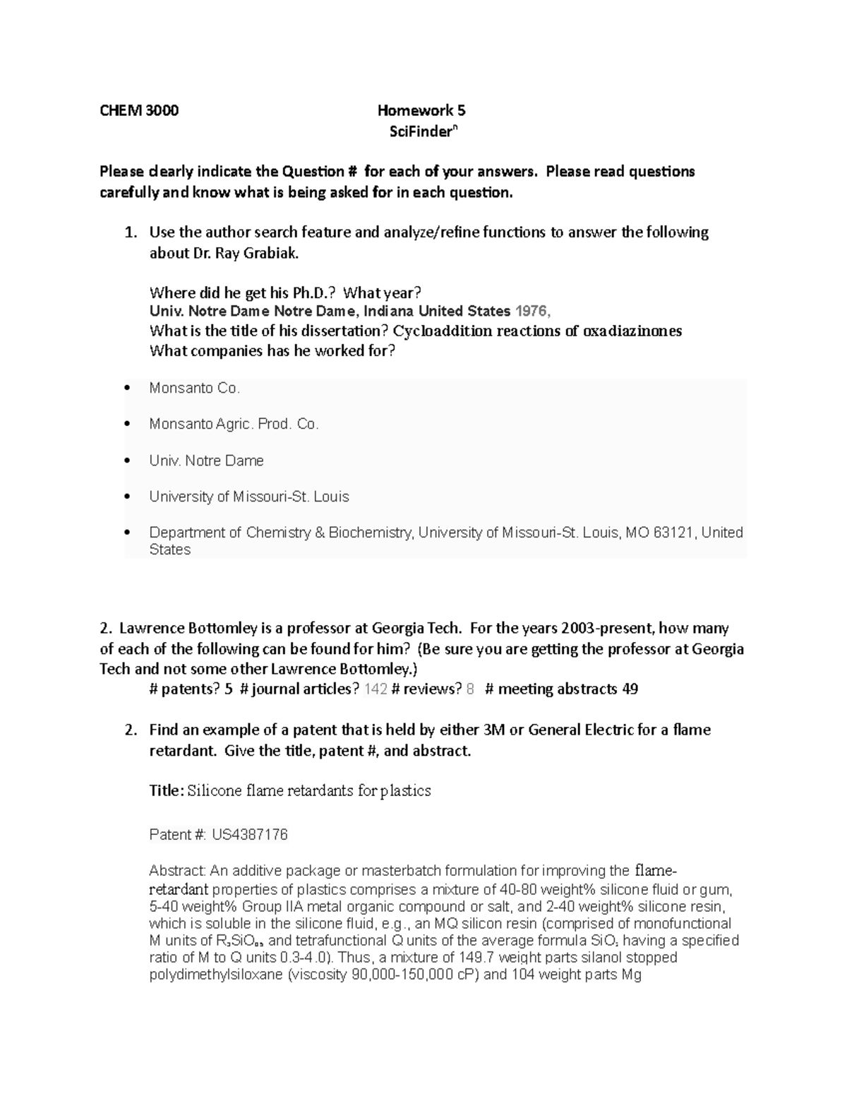 HW4 Sci Finder Scholar - CHEM 3000 Homework 5 SciFindern Please clearly ...