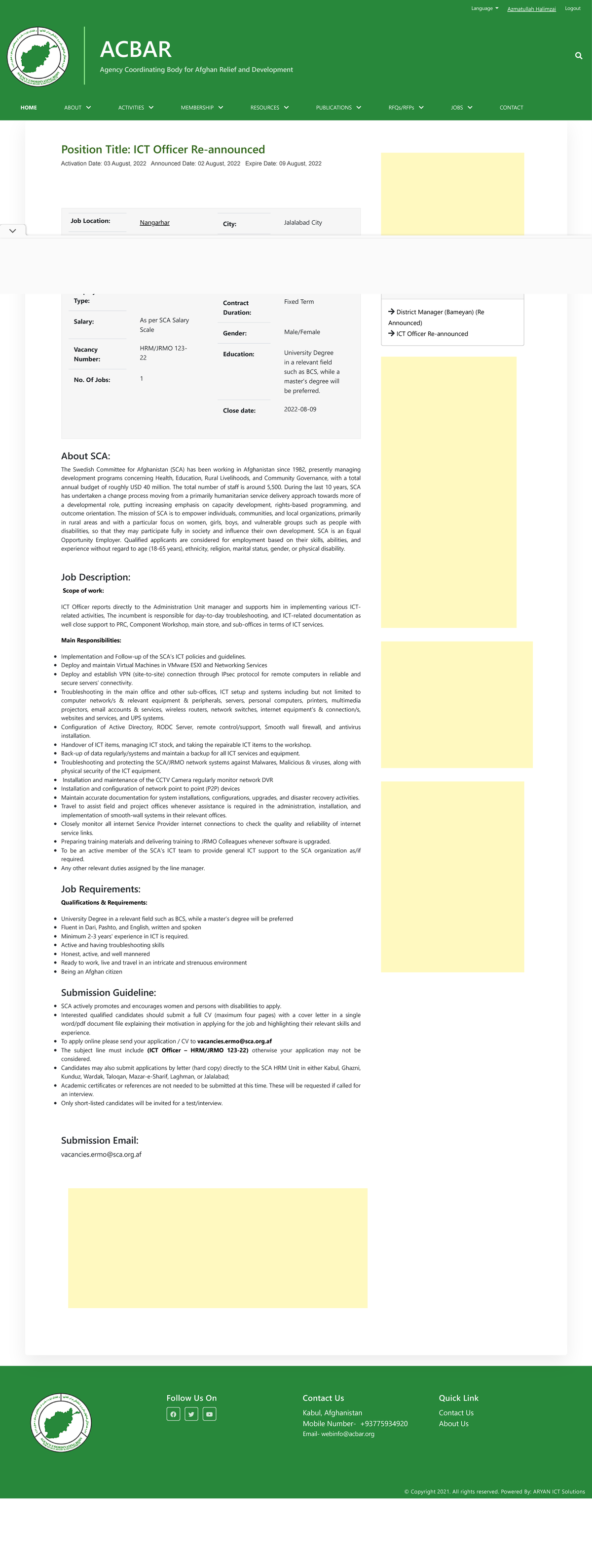 Acbar ICT Officer Re-announced - © Copyright 2021. All rights reserved ...