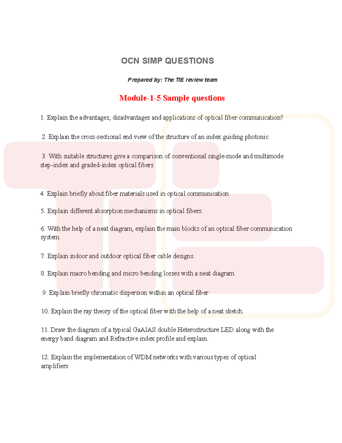 Copy of OCN (SIMP (1)pdf - OCN SIMP QUESTIONS Prepared by: The TIE review team Module-1-5 Sample ...