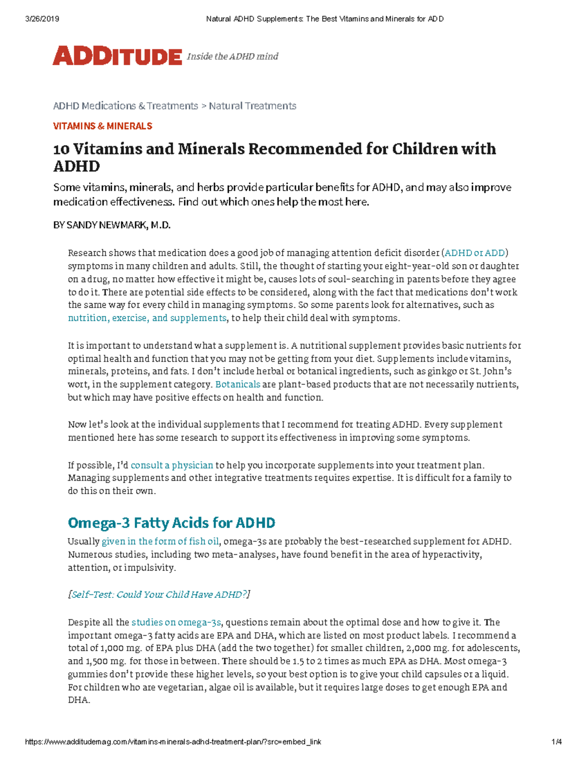 Natural ADHD Supplements The Best Vitamins and Minerals for ADD - ADHD ...