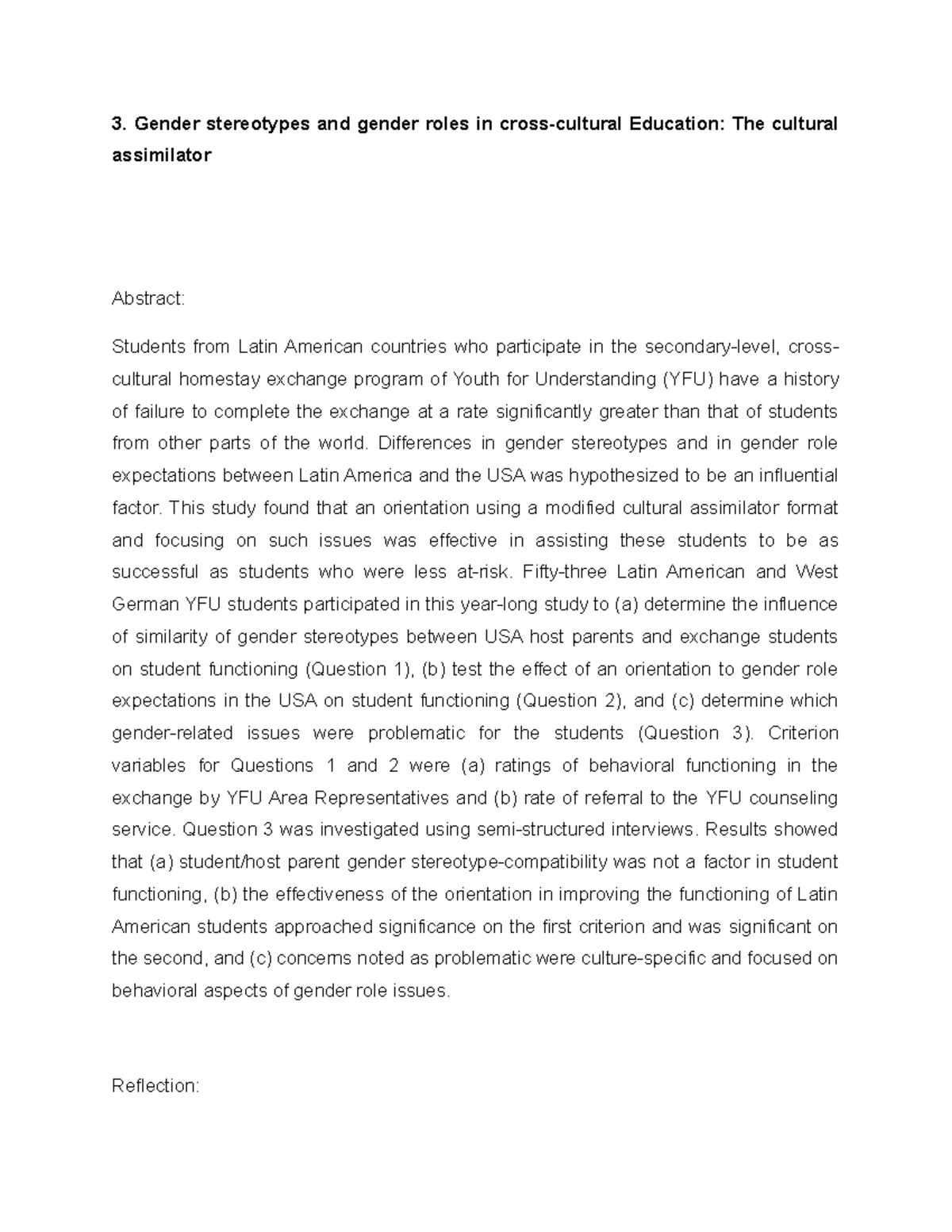 Reflection about gender stereotypes and gender roles in cross-cultural ...