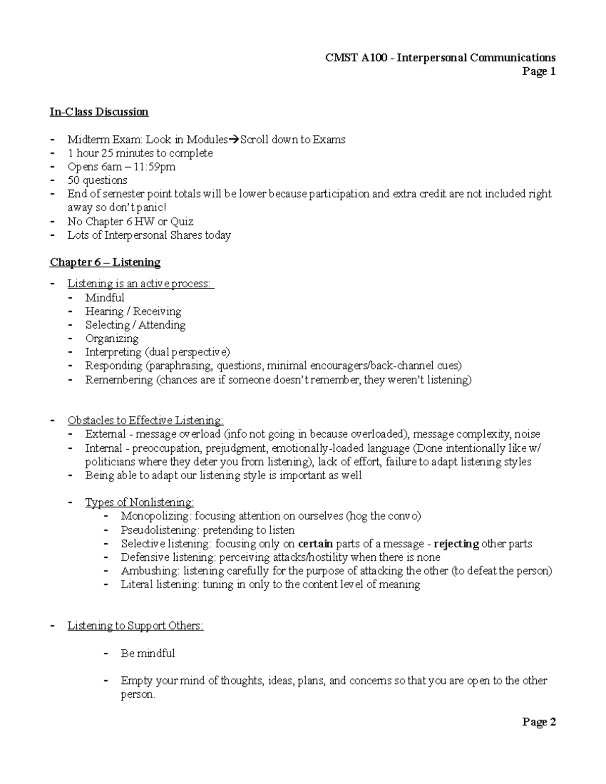 CMST A100 - Notes - 71421 - CMST A100 - Interpersonal Communications ...