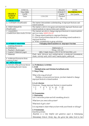 Math 4-Quarter 4-Week 3 - LESSON PLAN School: Grade Level: IV Teacher: Learning Area: MATH ...
