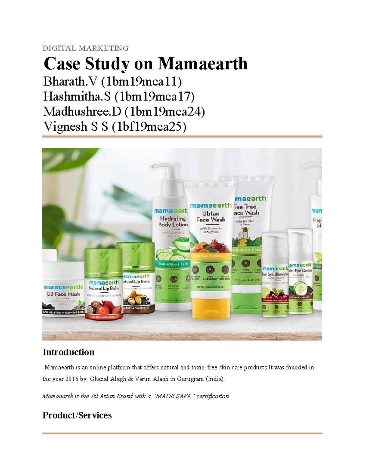 Pdfcoffee - Case study - DIGITAL MARKETING Case Study on Mamaearth Bharath (1bm19mca11 ...