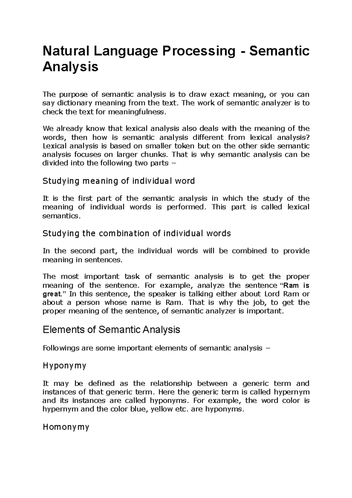 Unit-3 Natural Language Processing - Semantic Analysis - Natural Language Processing - Semantic ...