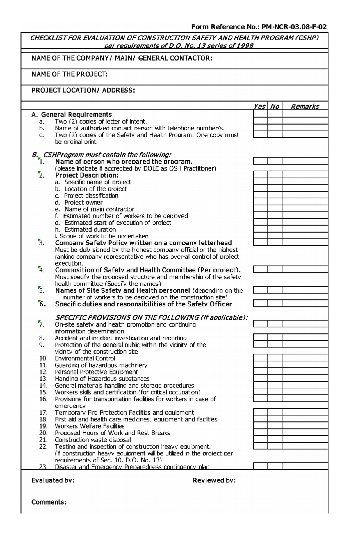 Documentary Requirements and Format of Comprehensive CSHP - Political ...