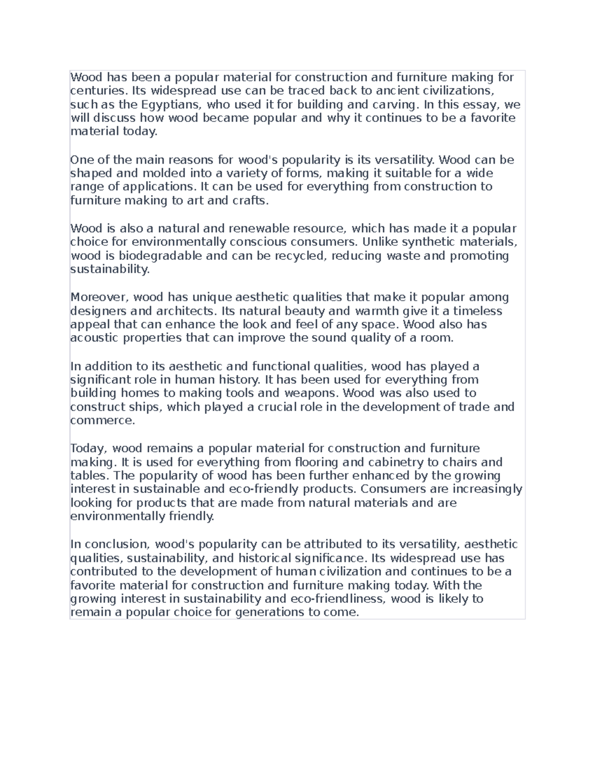 Wood - this an example of how a essay should look and what all should ...