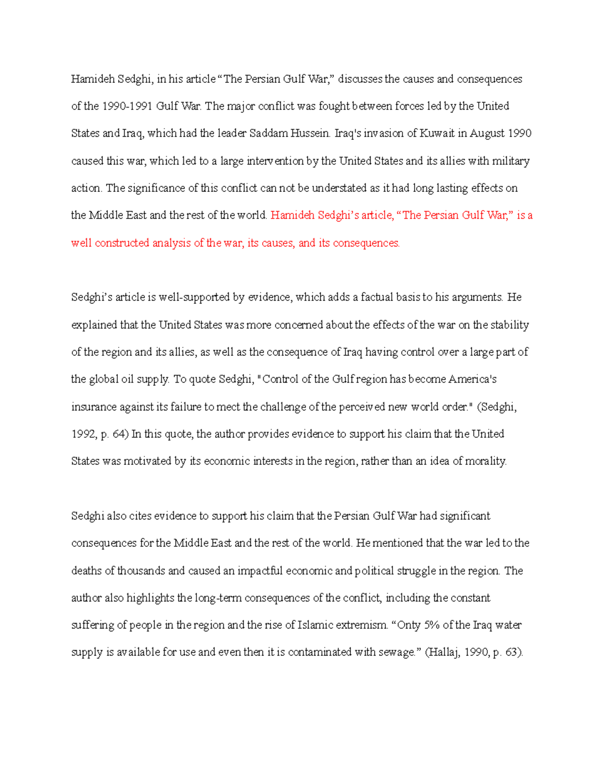 Presentation of consequences of the 1990-1991 Gulf War - Hamideh Sedghi ...