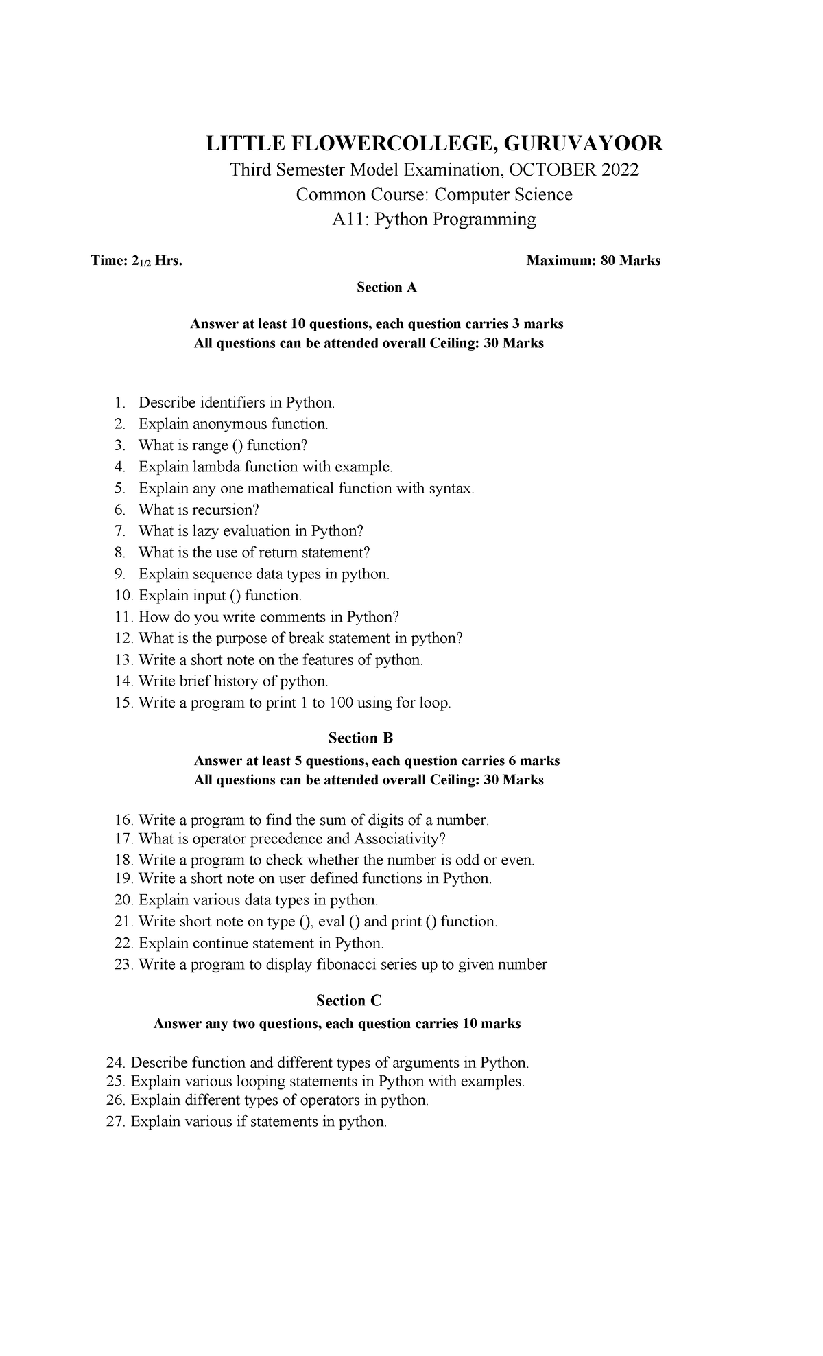 A11Python Programming - LITTLE FLOWERCOLLEGE, GURUVAYOOR Third Semester ...