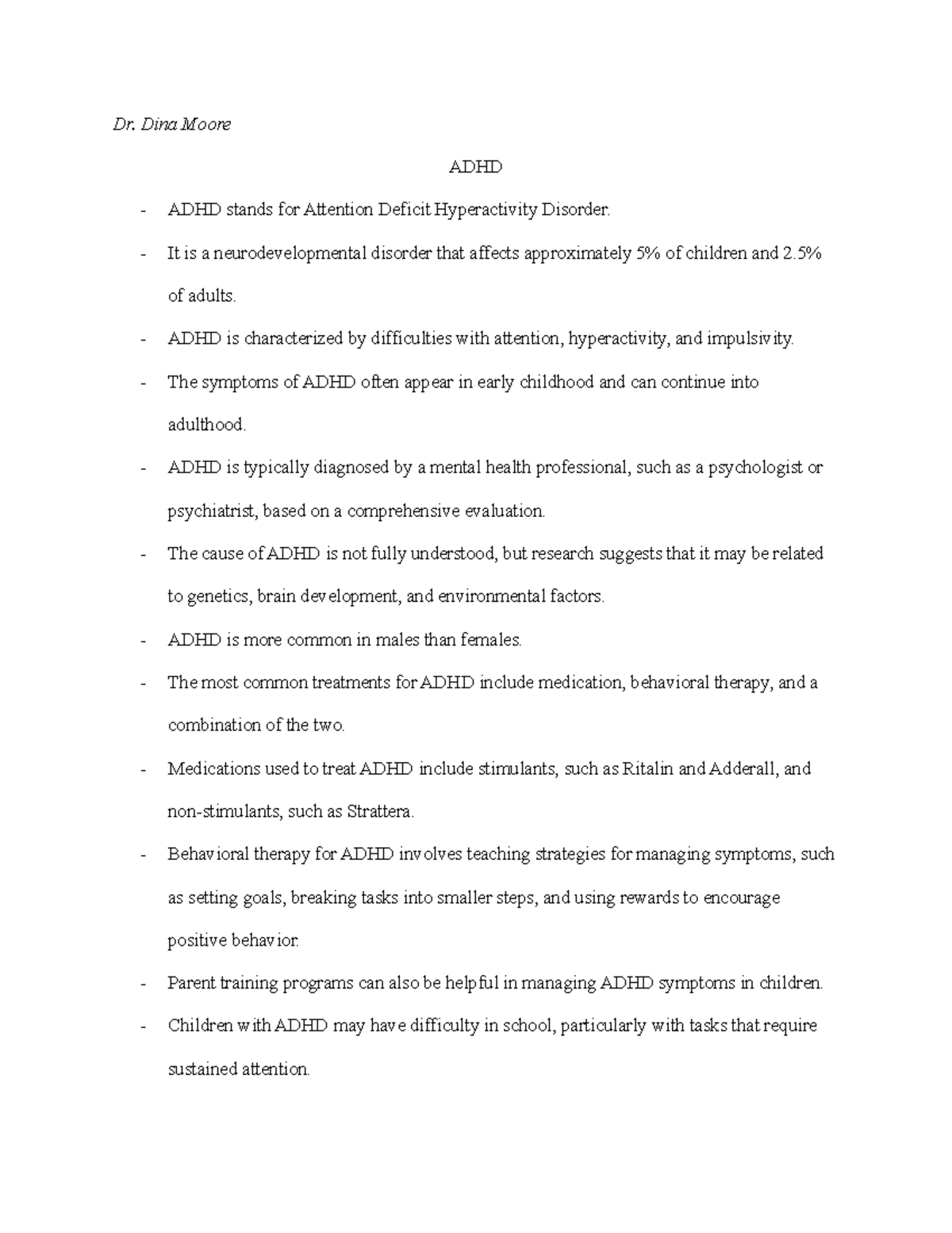 ADHD - Notes on Attention Deficit Hyperactivity Disorder. - Dr. Dina ...