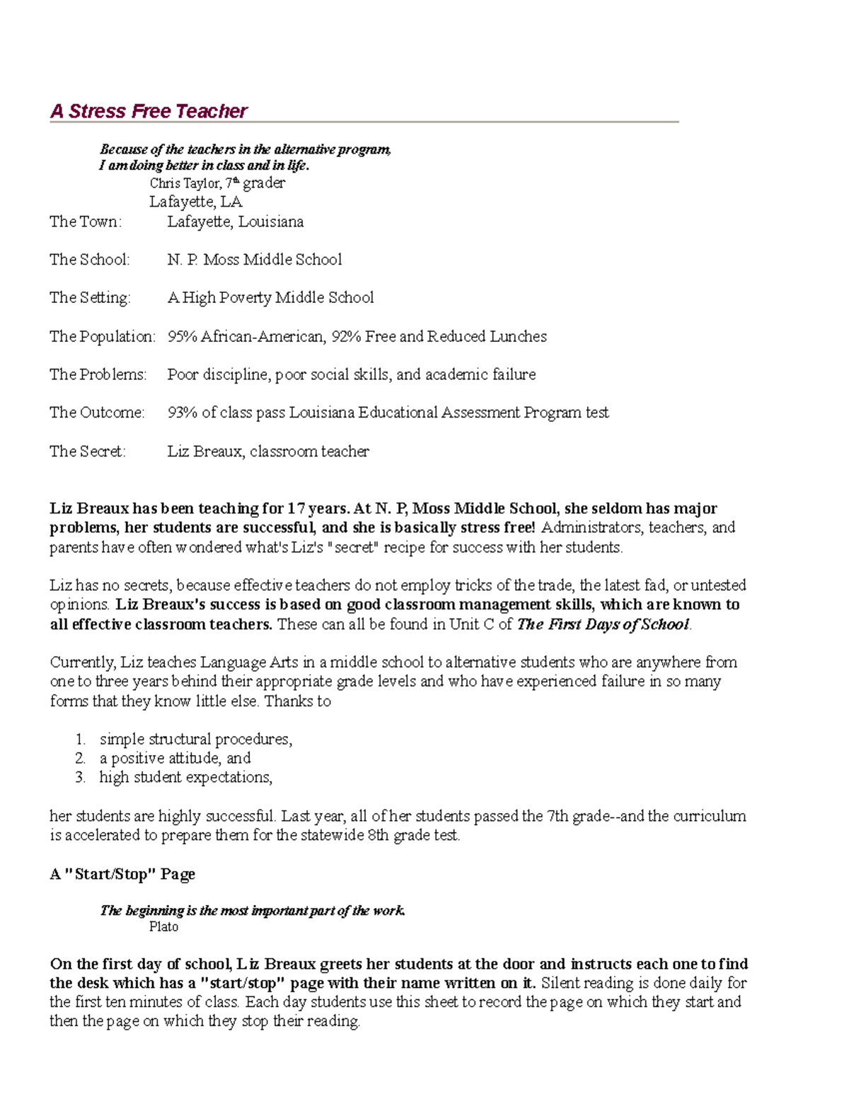 AStress Free Teacher - reflection - A Stress Free Teacher Because of ...