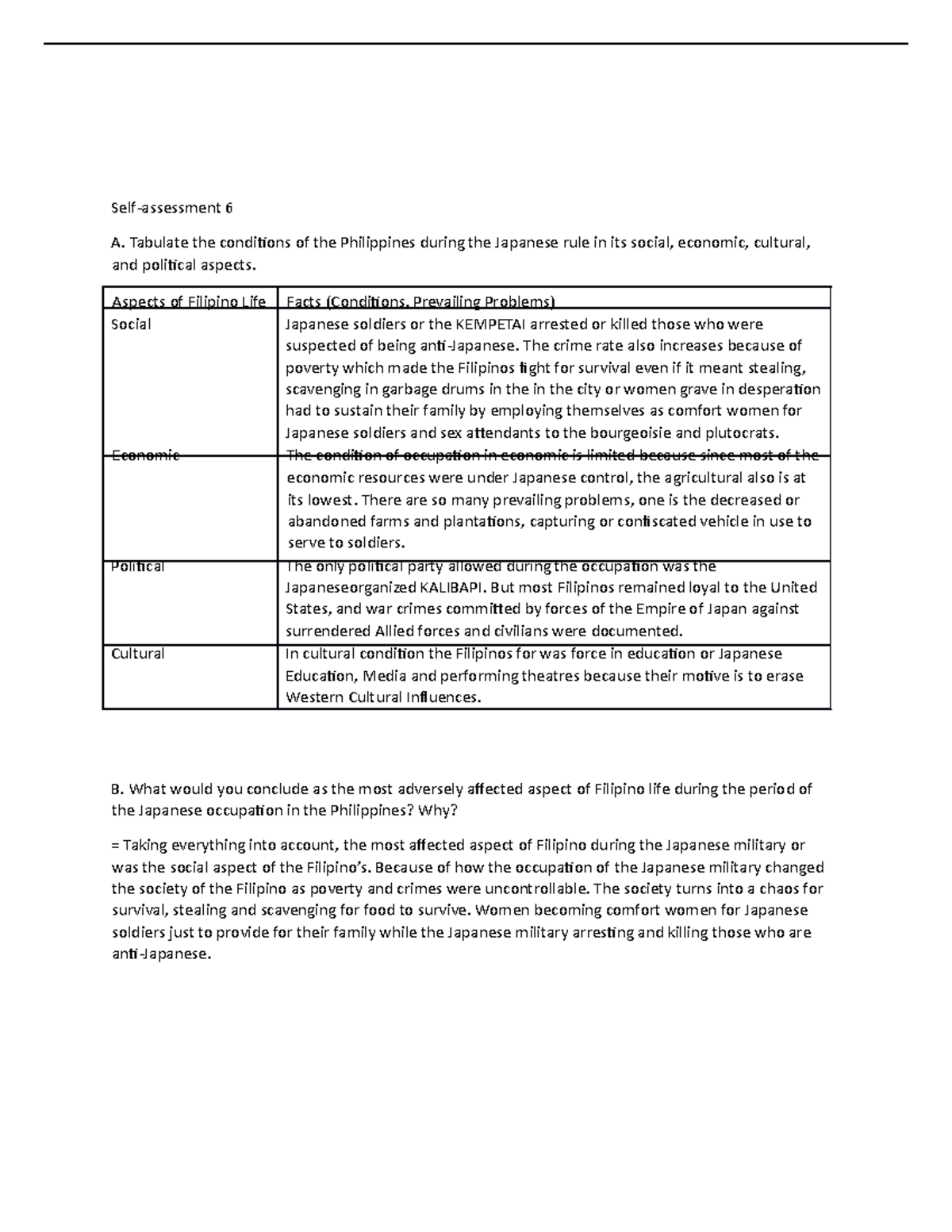 Self assessment 6 page 58 - Self-assessment 6 A. Tabulate the ...