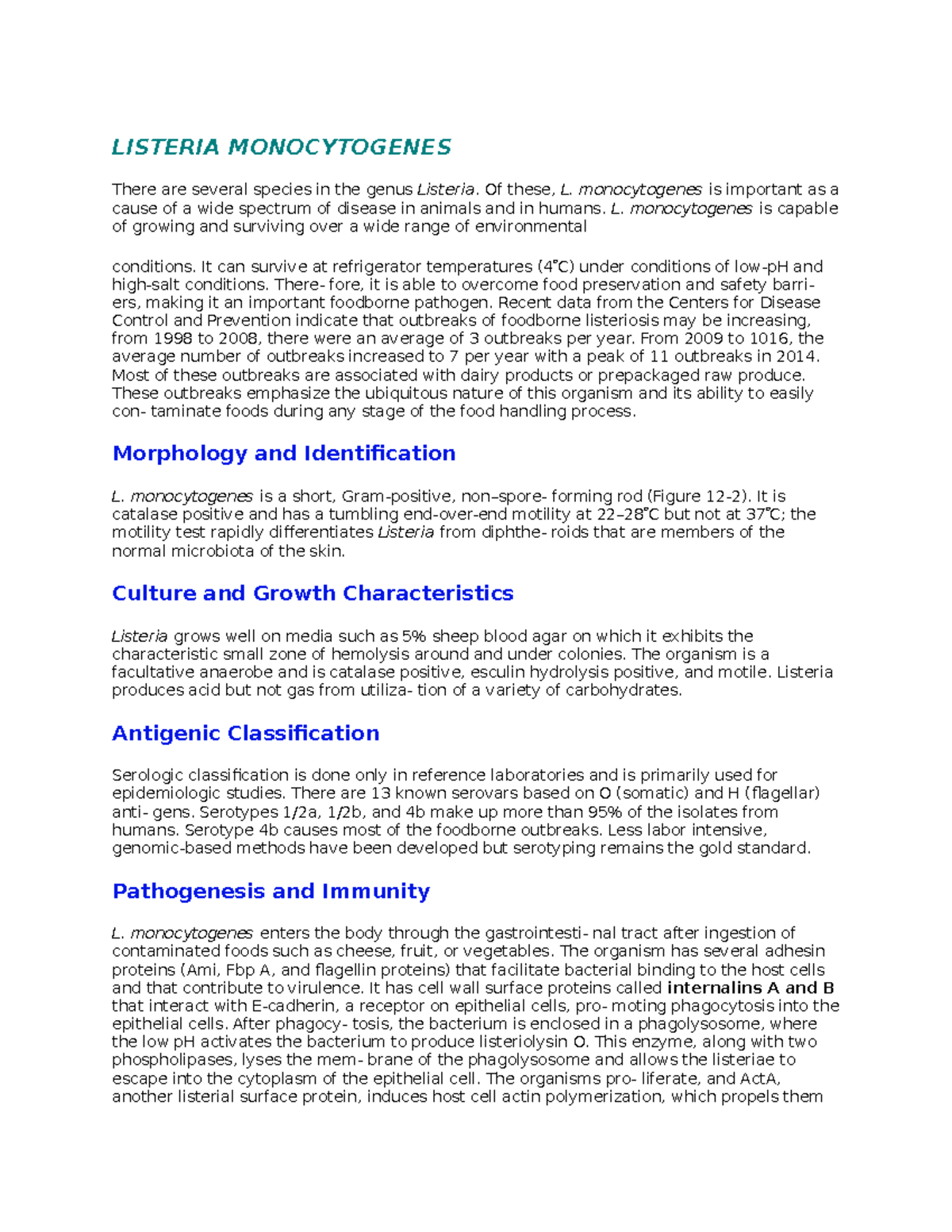 Bacteria: Listeria Monocytogenes - Microbiology - Studocu