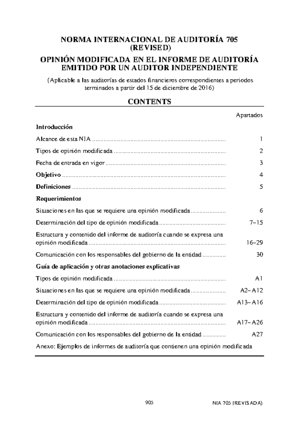 NIA-705 - nia - NORMA INTERNACIONAL DE AUDITORÍA 705 (REVISED) OPINIÓN MODIFICADA EN EL INFORME ...