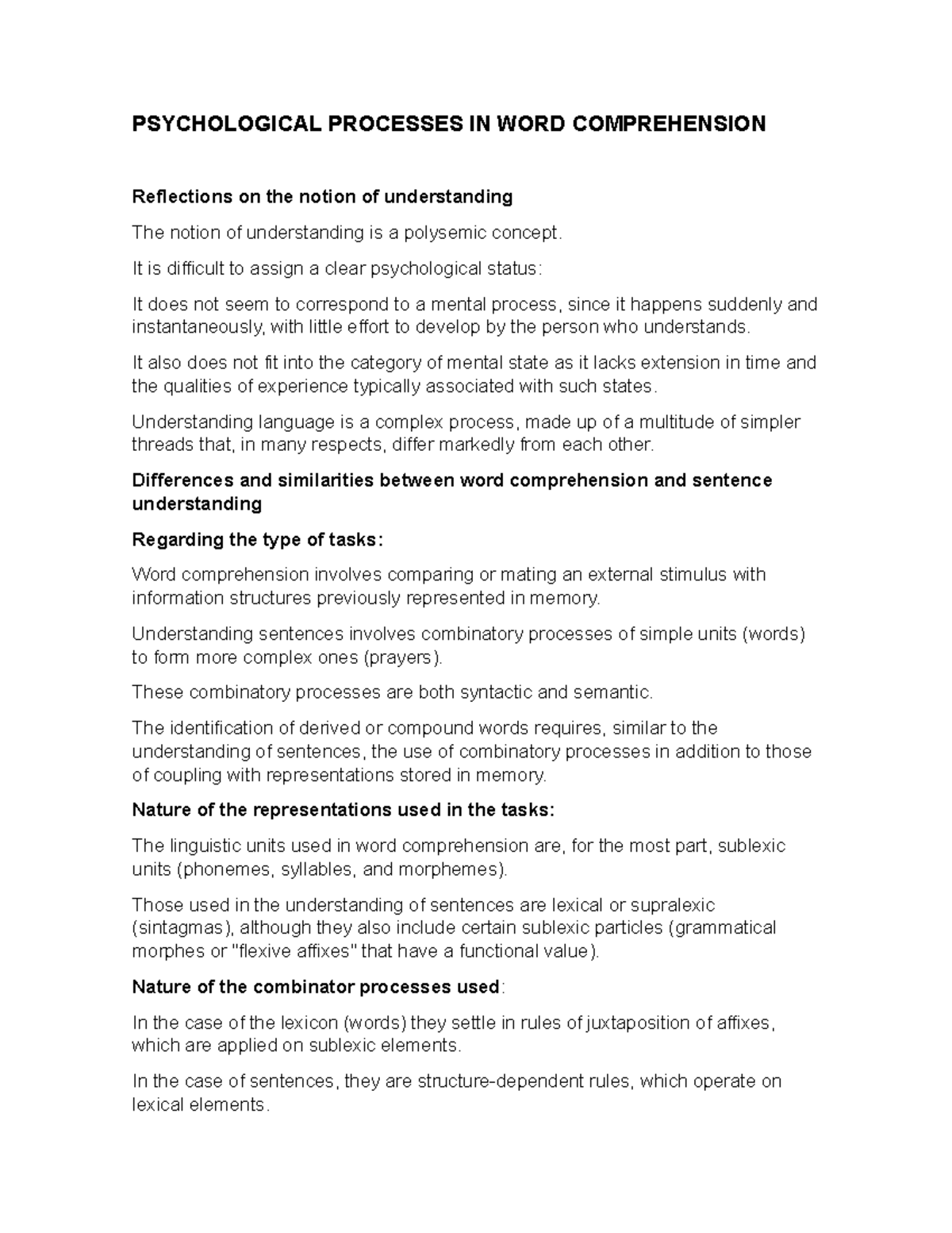 Psychological Processes IN WORD Comprehension - PSYCHOLOGICAL PROCESSES ...