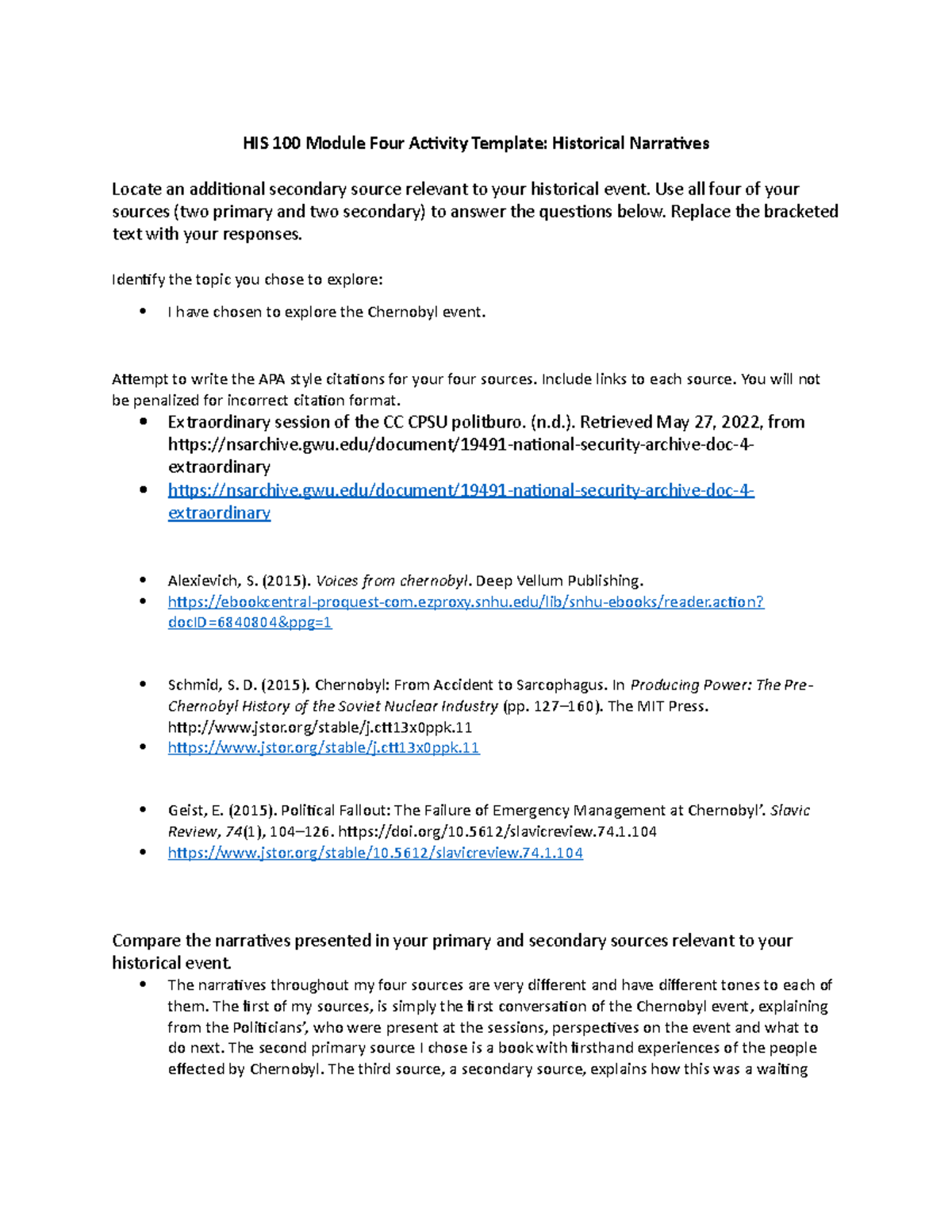 HIS 100 Module Four Activity Narratives - HIS 100 Module Four Activity ...