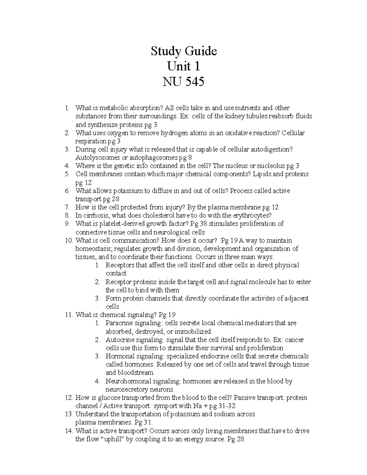 Unit 1 Study Guide NU 545 - Study Guide Unit 1 NU 545 What is metabolic ...