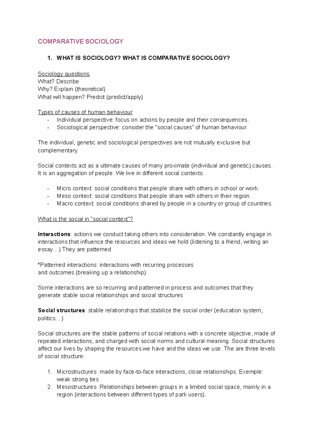 Comparative Sociology - COMPARATIVE SOCIOLOGY 1. WHAT IS SOCIOLOGY ...