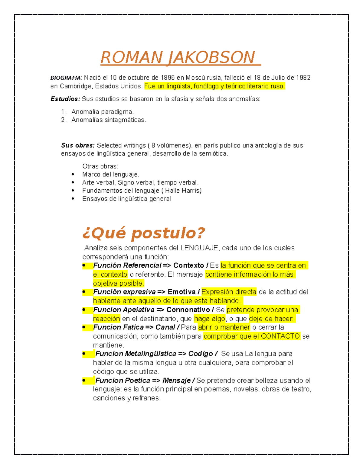 Roman Jakobson - ROMAN JAKOBSON BIOGRAFIA: Nació el 10 de octubre de ...