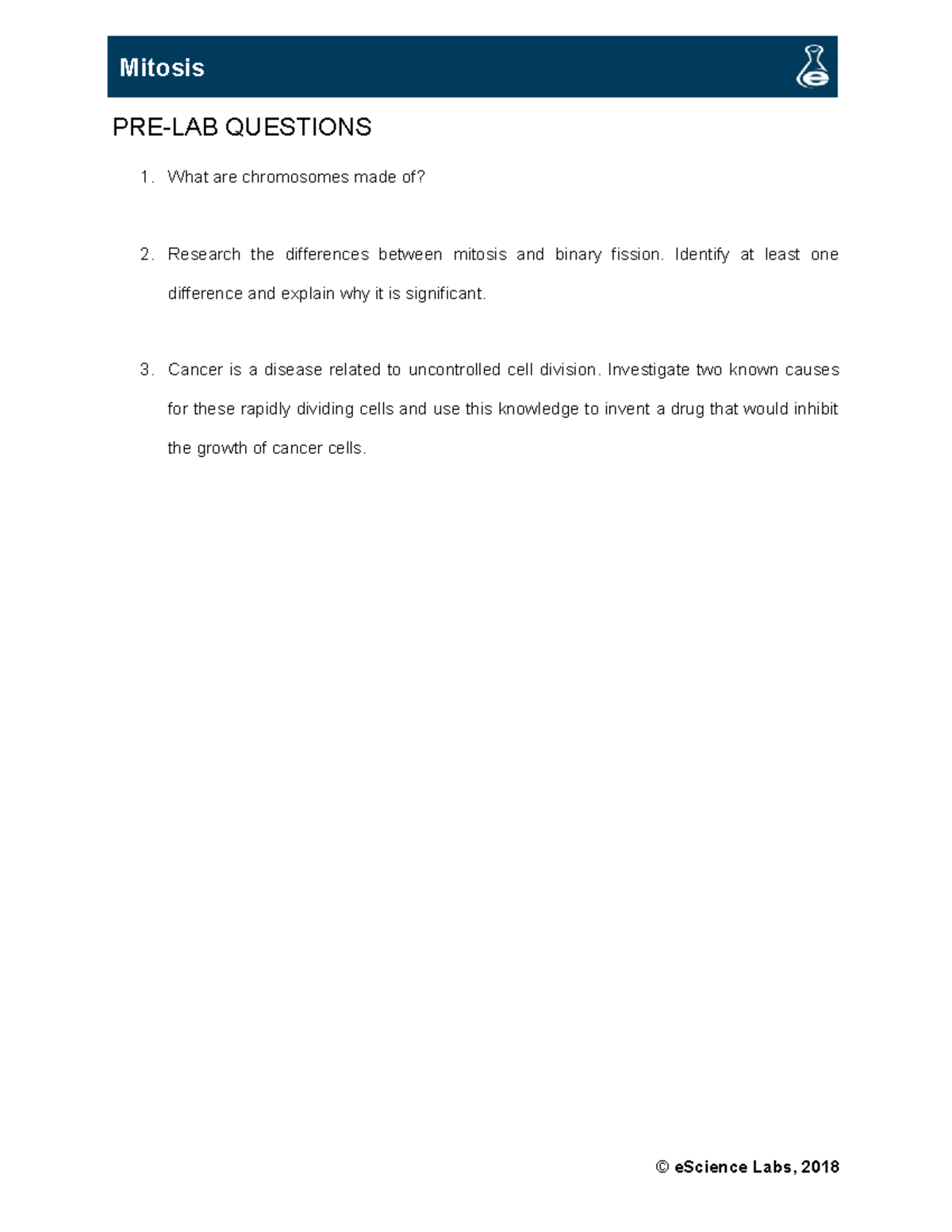 IB 1201 L08 Mitosis - Biology class - PRE-LAB QUESTIONS 1. What are ...