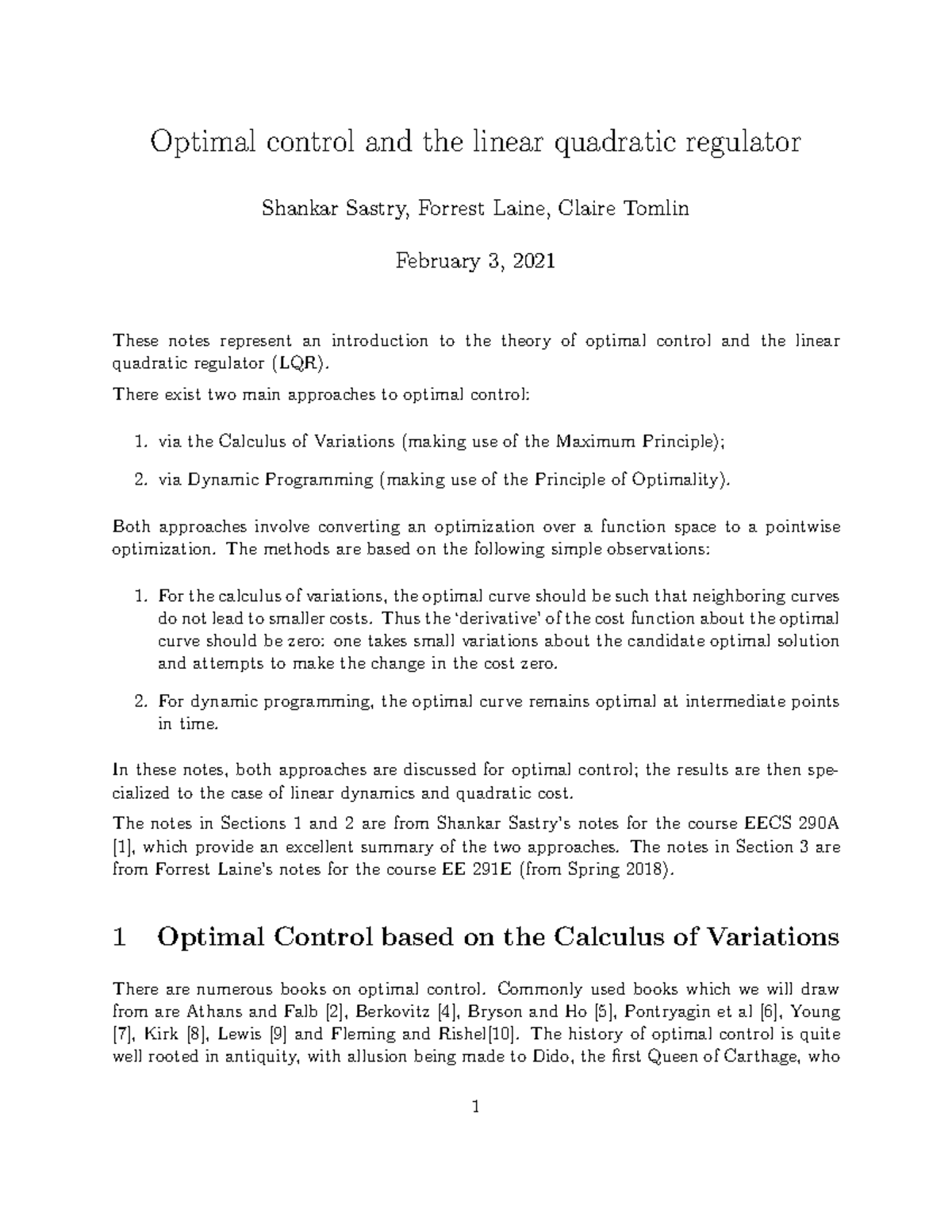 LQR Tomlin - Best of luck - Optimal control and the linear quadratic ...