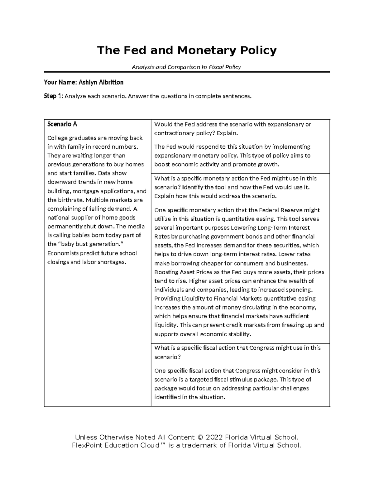 Fed and monetary policy assignment template - The Fed and Monetary ...