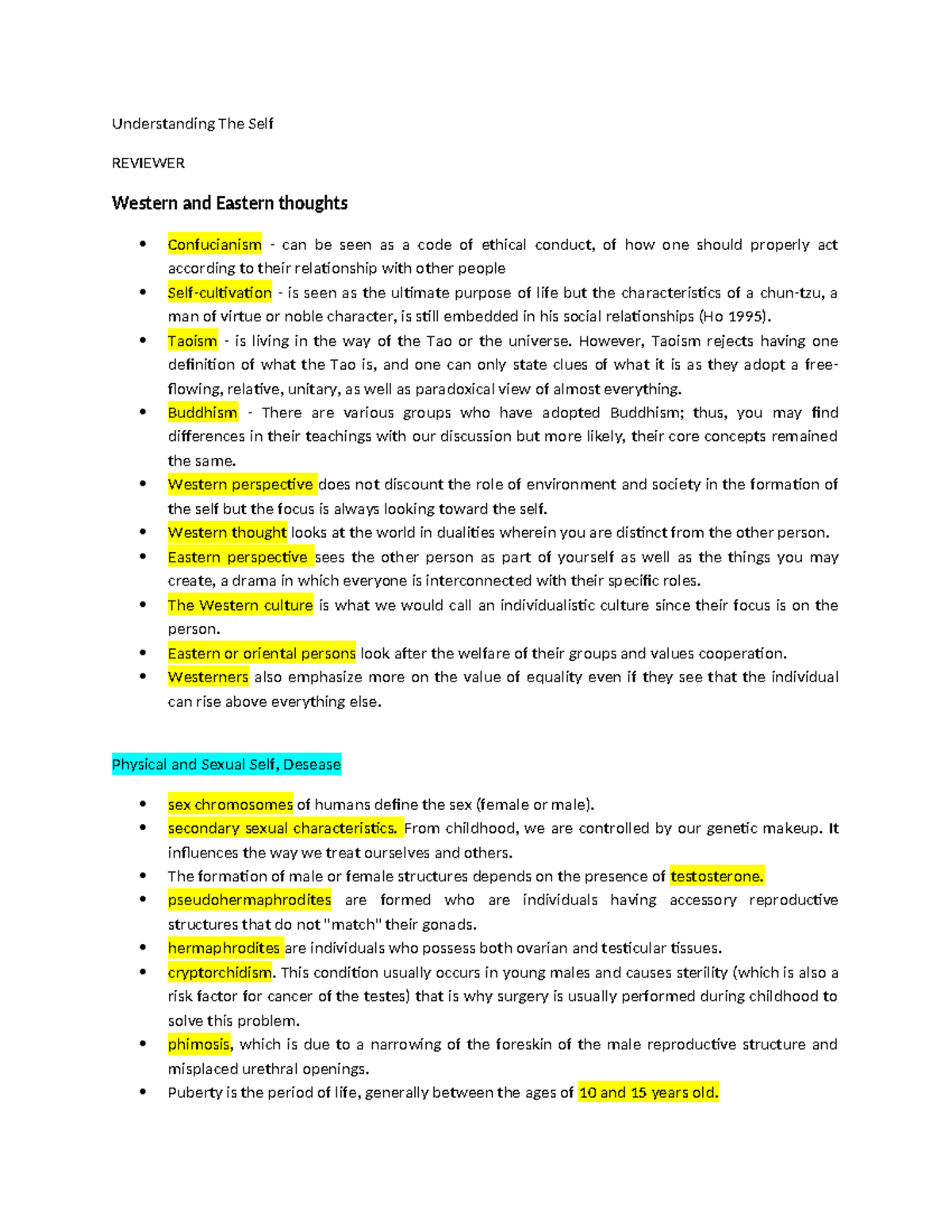 UTS Midterm reviewer - Understanding The Self REVIEWER Western and ...