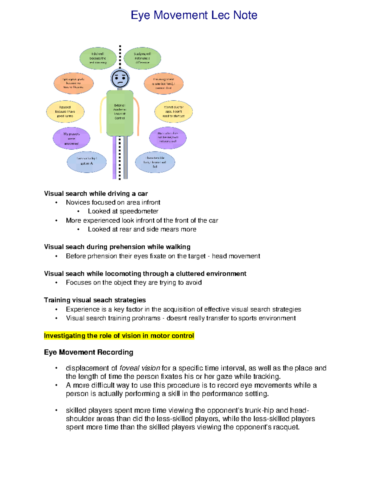 Eye Movement Lec Notes - Visual search while driving a car • Novices ...
