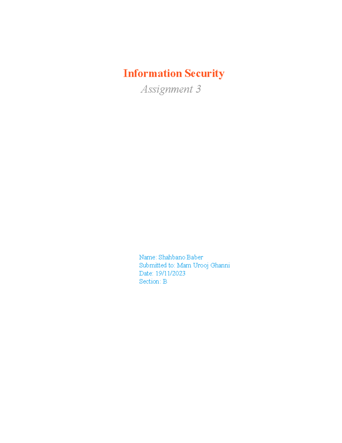 I2006 07-Shahbano Baber- B- IS - Information Security Assignment 3 Name ...