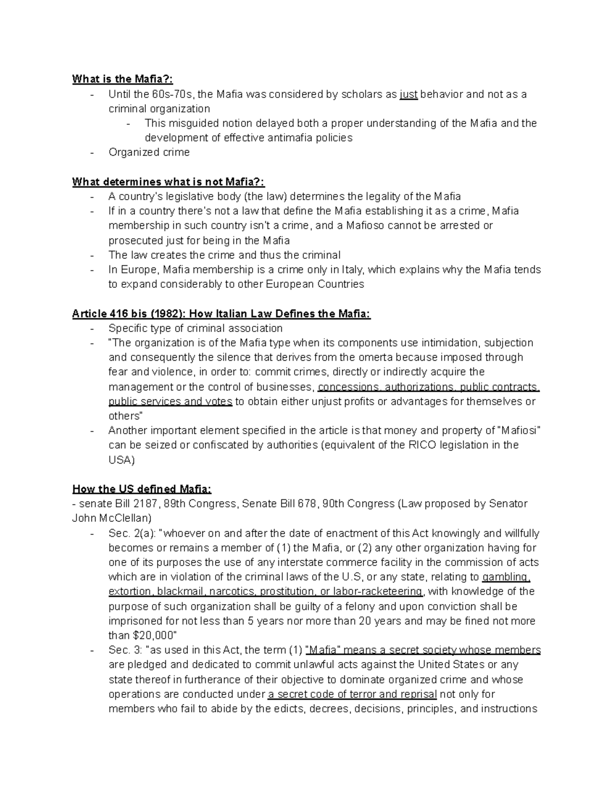 Module 1 intro Mafia - notes - What is the Mafia?: - Until the 60s-70s ...