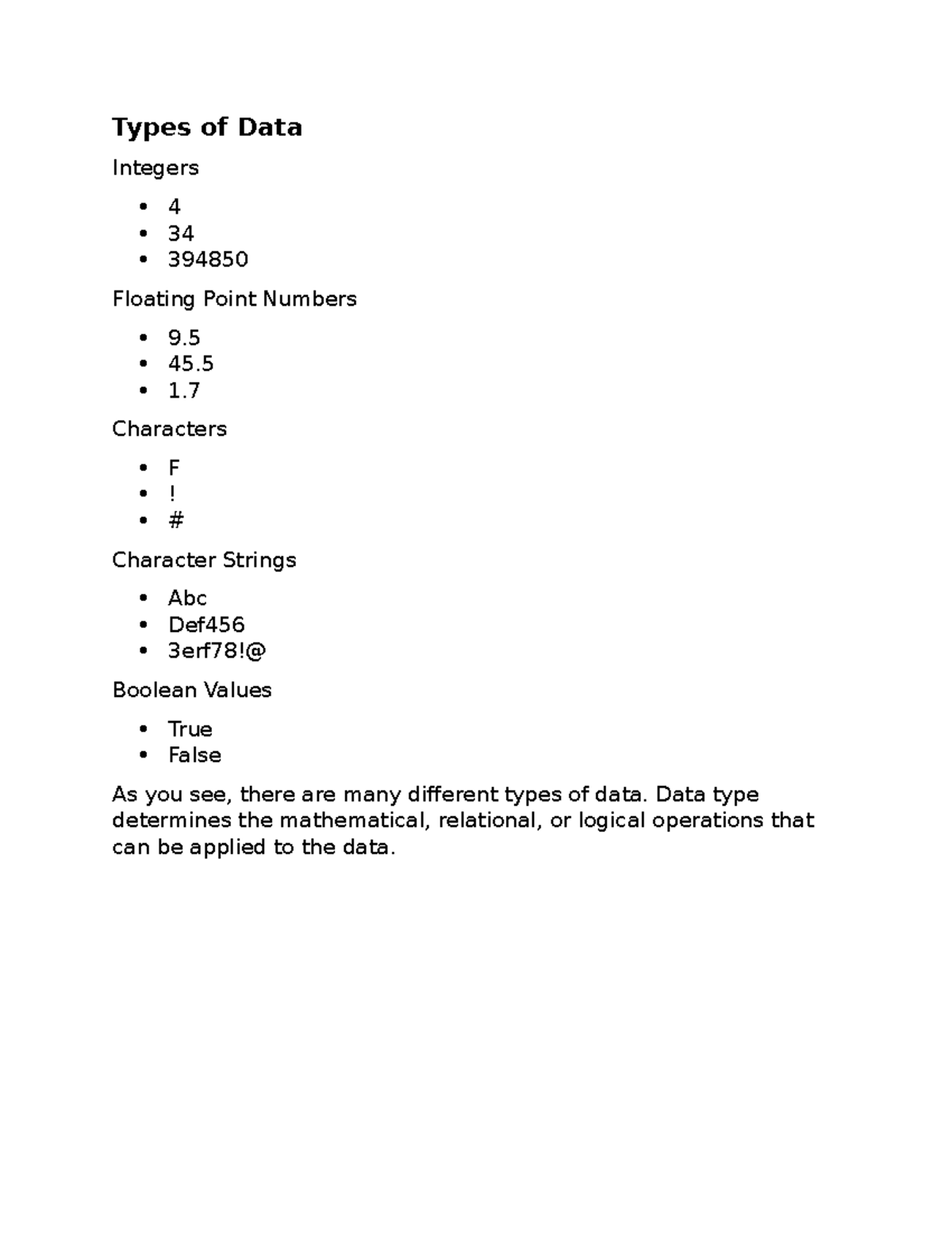 Module 18 Test Study - mod 18 - Types of Data Integers 4 34 394850 ...