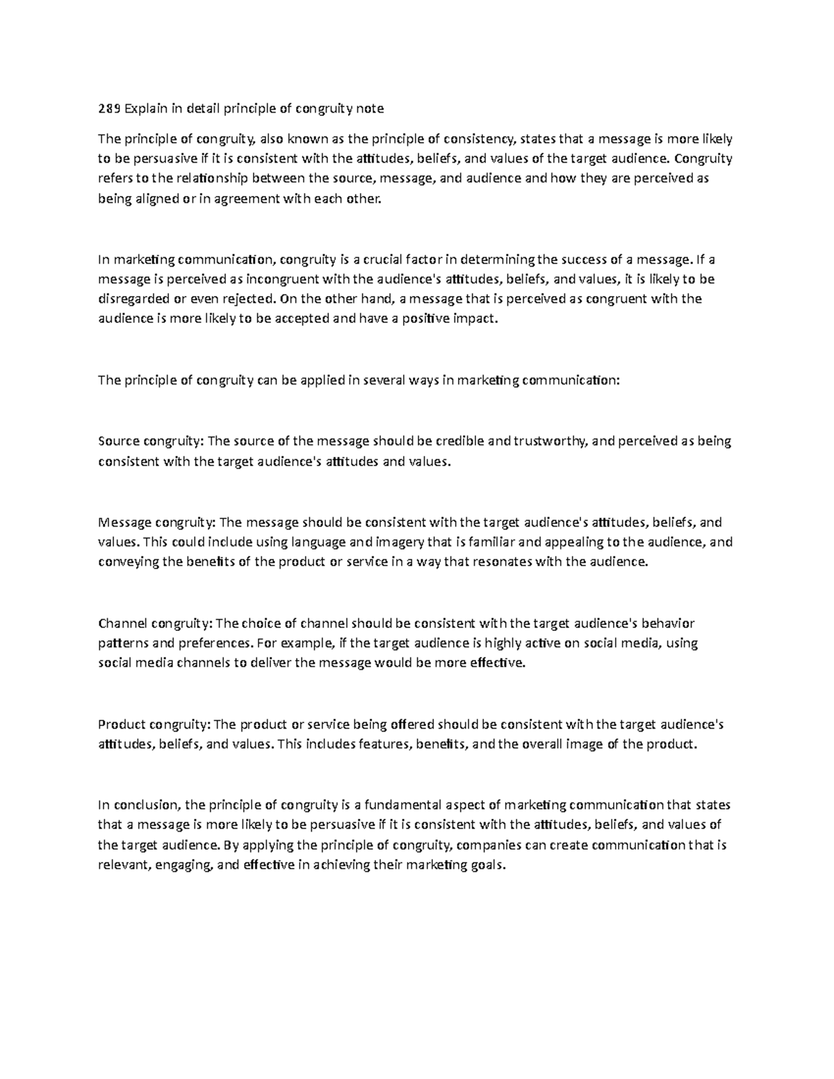 289 Explain in detail principle of congruity note - Congruity refers to ...