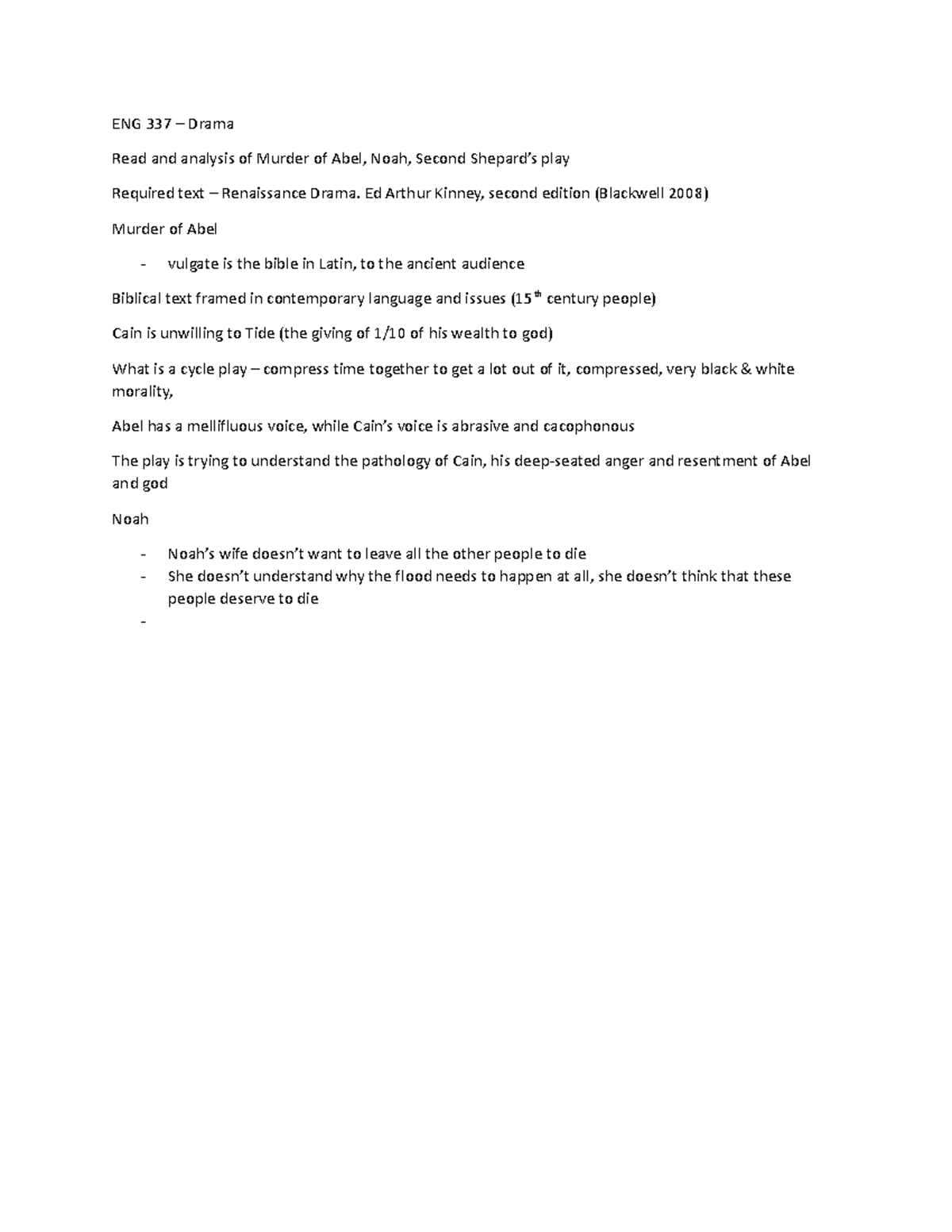 ENG 337 class notes - ENG 337 – Drama Read and analysis of Murder of ...