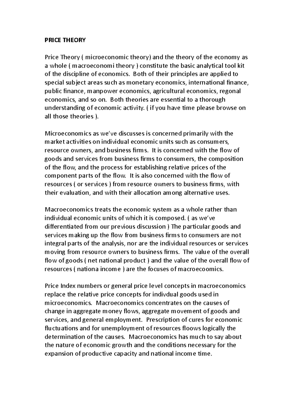 Lesson 3 Price Theory AND Economic Theory - PRICE THEORY Price Theory ...