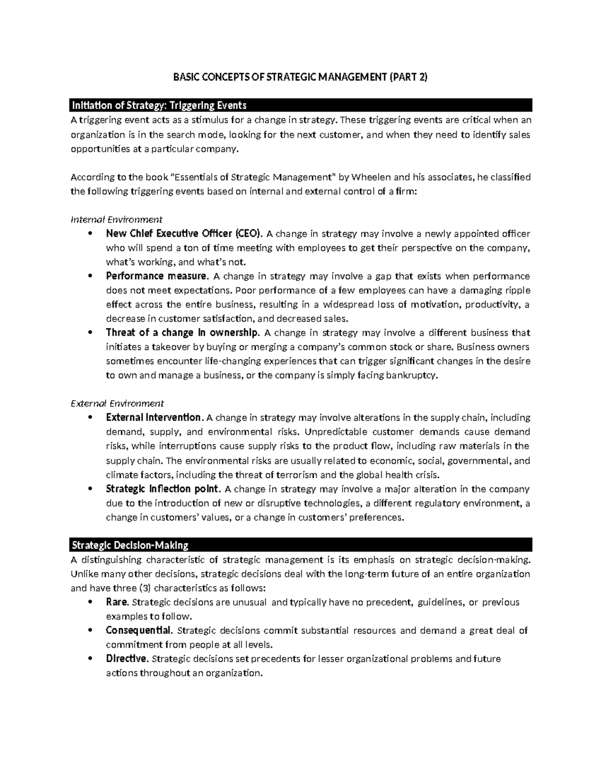 Handout-2 - handout - BASIC CONCEPTS OF STRATEGIC MANAGEMENT (PART 2 ...