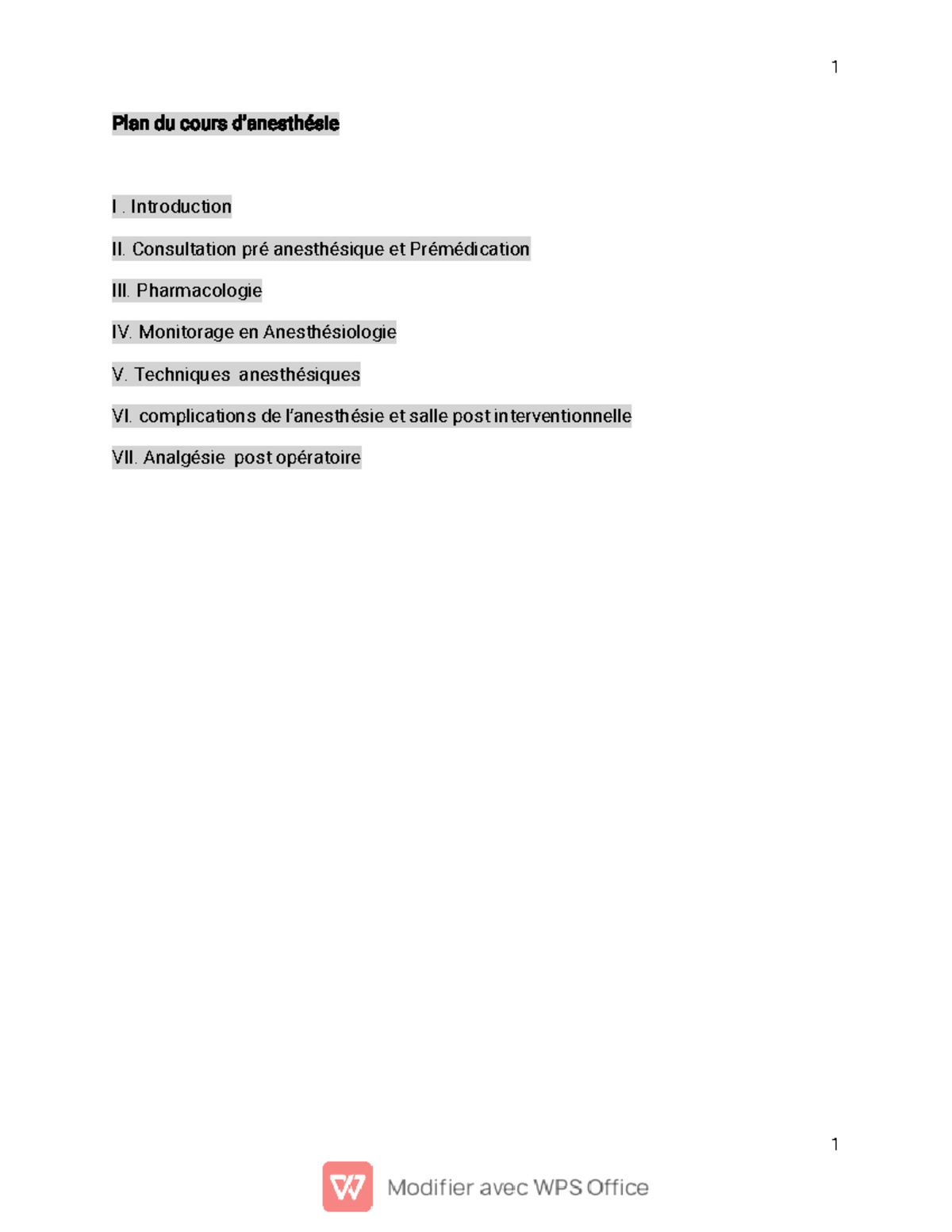 Anesthesie pdf 2019-2020 - Plan du cours d’anesthésie I. Introduction ...