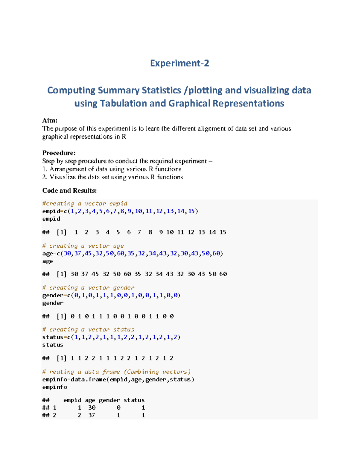 Experiment 2 - Experiment- Computing Summary Statistics /plotting and visualizing data using ...