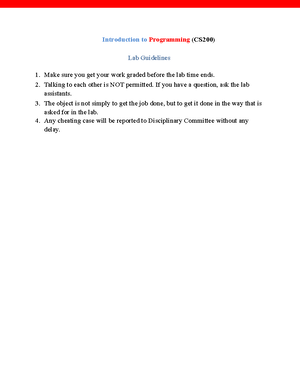 Lab08 Handout - Lab - Introduction to Programming (CS200) Lab 8 Handout Lab Content: Simple ...