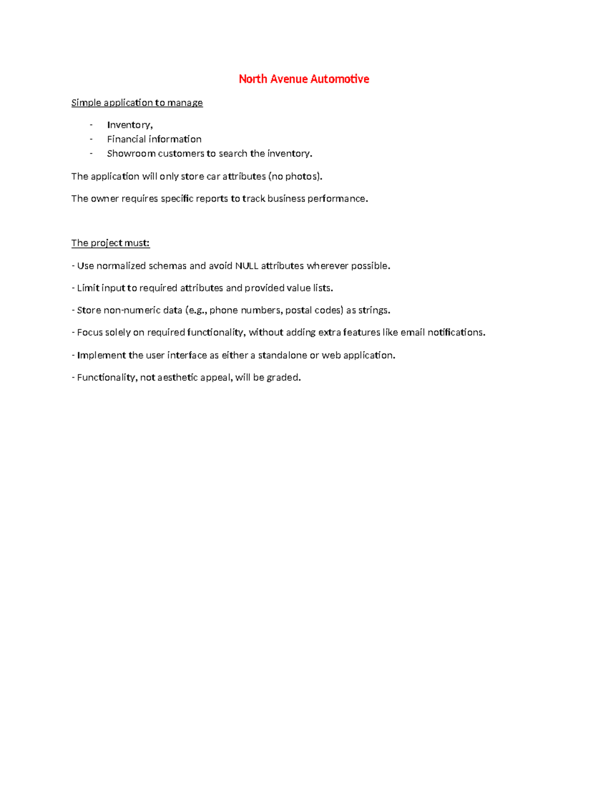 NAA - Summary - ASSIGNMENT FOR aP - North Avenue Automotive Simple ...