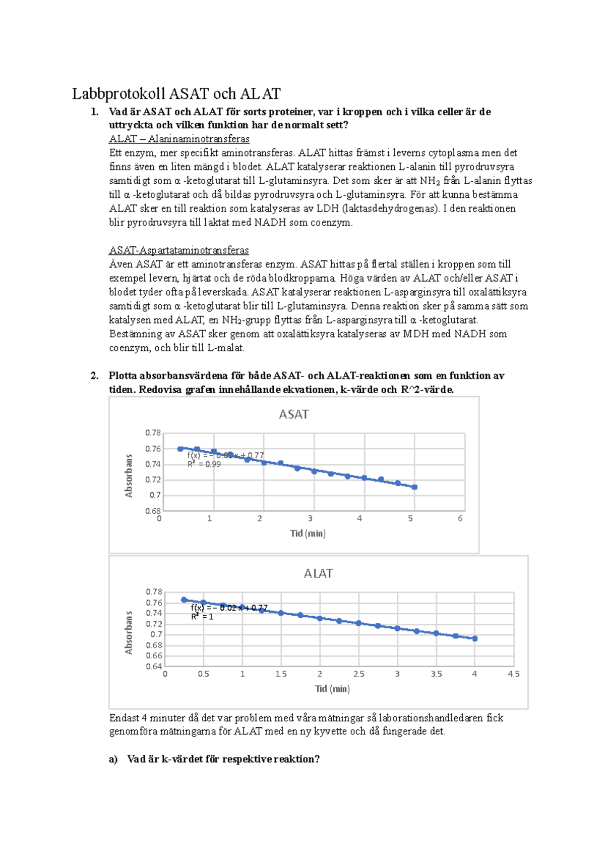 ASAT och ALAT labbprotokoll - Labbprotokoll ASAT och ALAT 1. Vad är ...