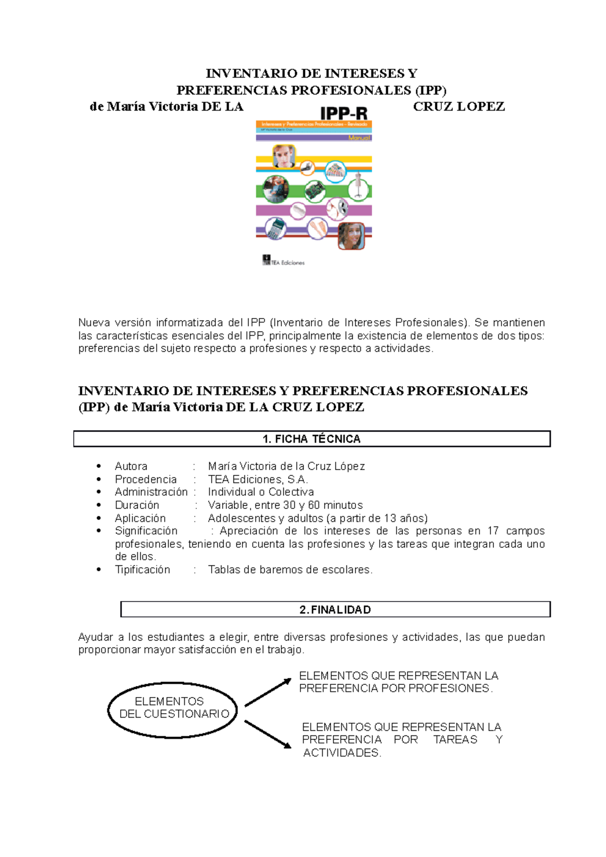 Prueba IPP - Intereses Profesionales - Encuesta Vocacional - INVENTARIO ...