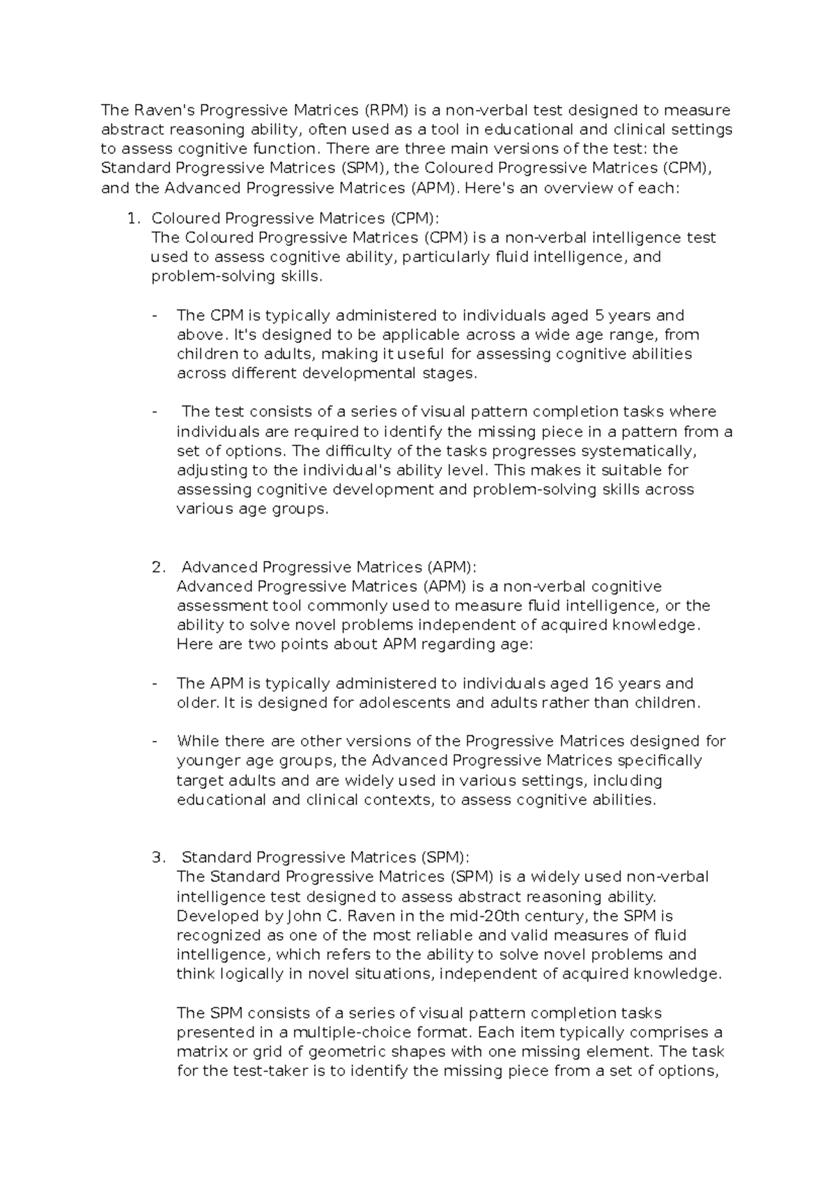 PID practical - The Raven's Progressive Matrices (RPM) is a non-verbal ...