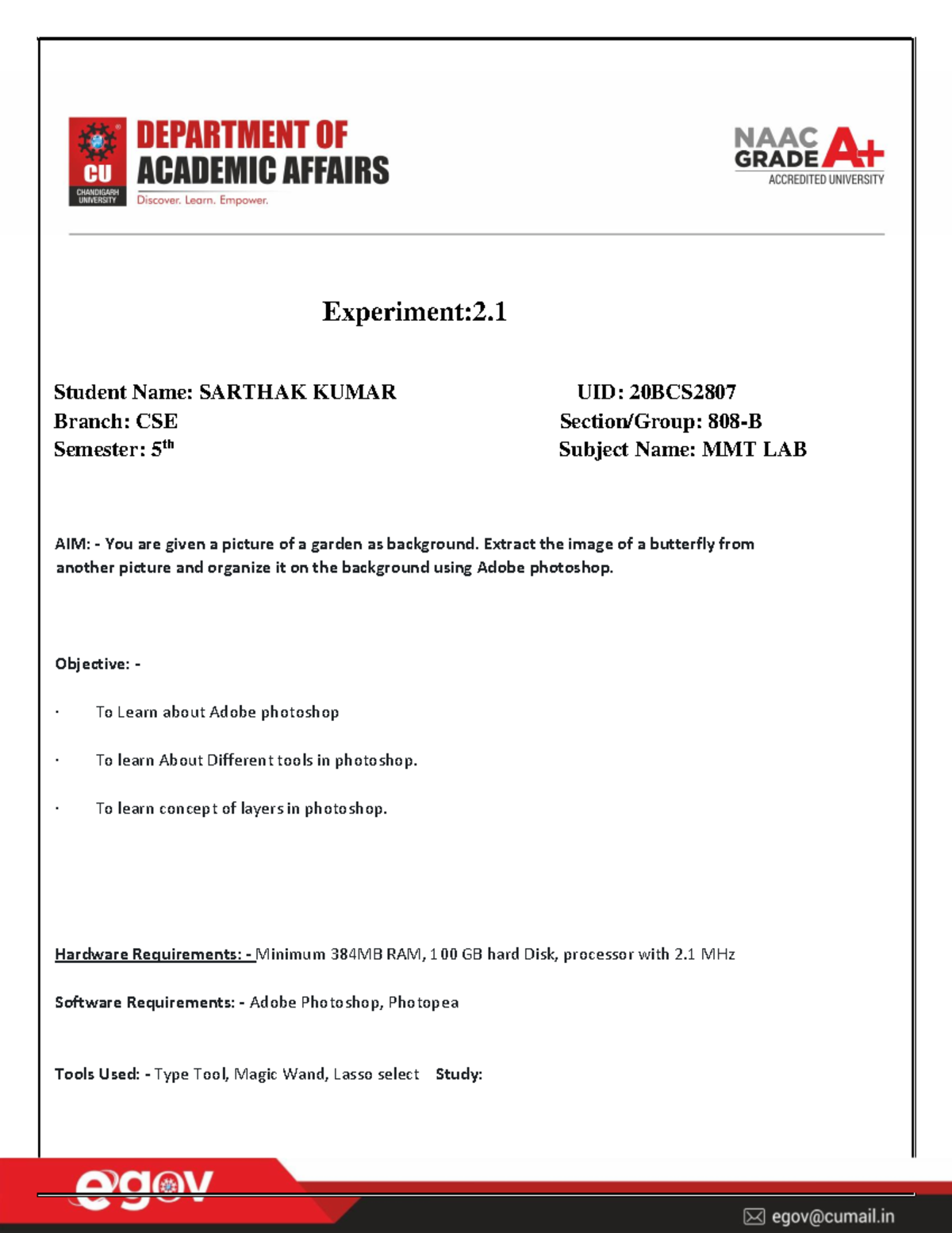 MMT 1.5 Sarthak - multimedia worksheet - Experiment:2. Student Name: SARTHAK KUMAR UID: 20BCS ...