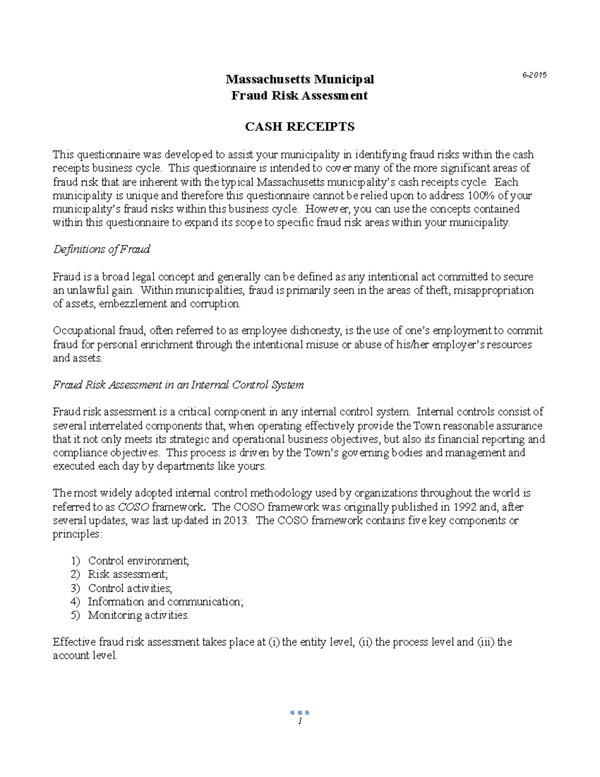 Fraud Risk Questionnaire - Massachusetts Municipal Fraud Risk ...
