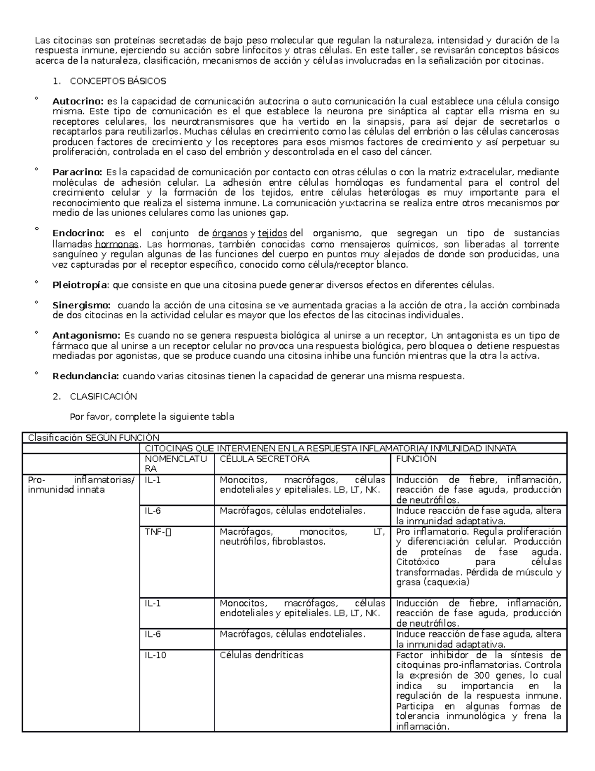 Interleucinas - Las citocinas son proteínas secretadas de bajo peso ...