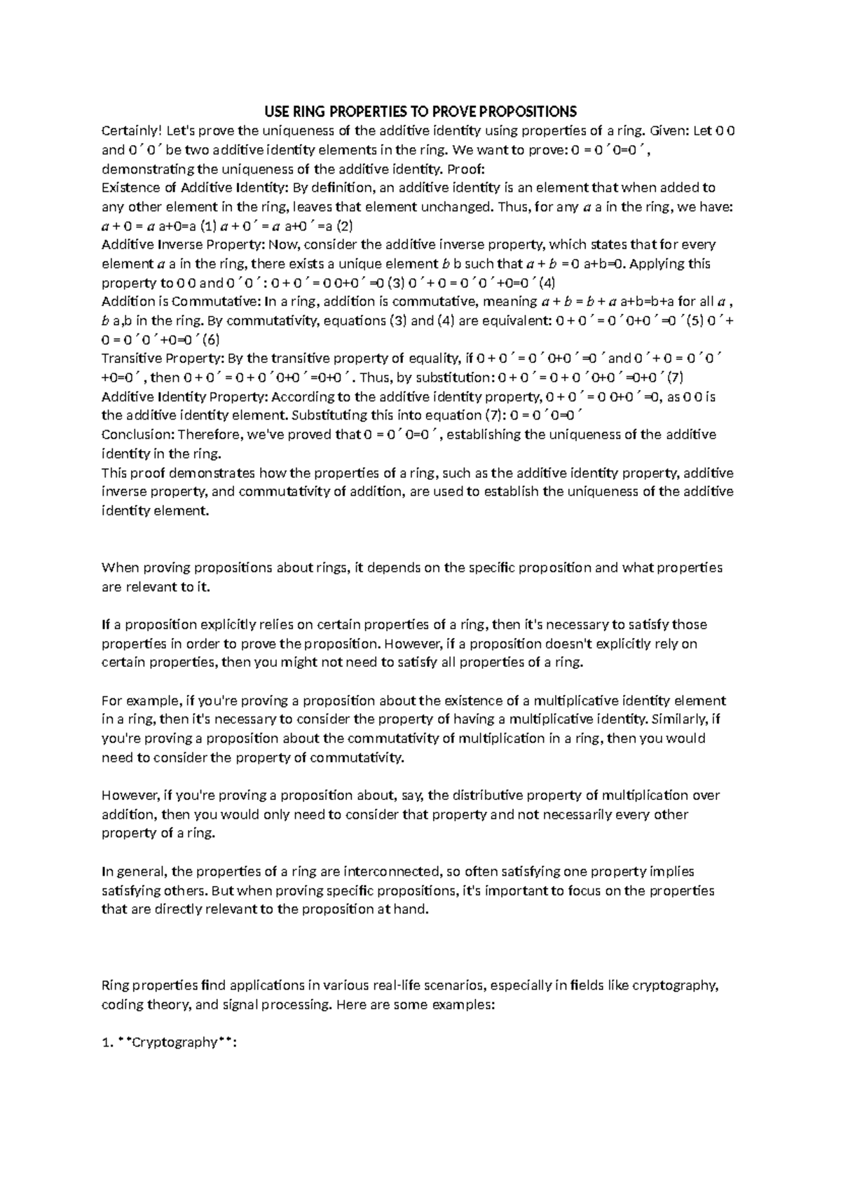 USE RING Properties TO Prove Propositions - USE RING PROPERTIES TO PROVE PROPOSITIONS Certainly ...