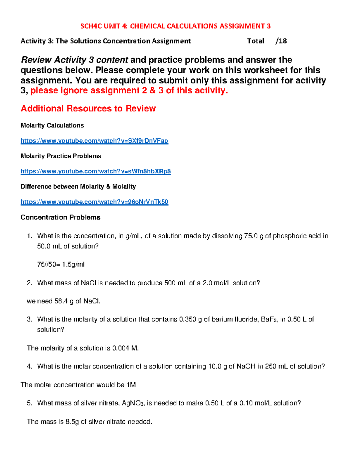 SCH4C UNIT 4 Activity 3 Assignment - submit for marks - SCH4C UNIT 4 ...