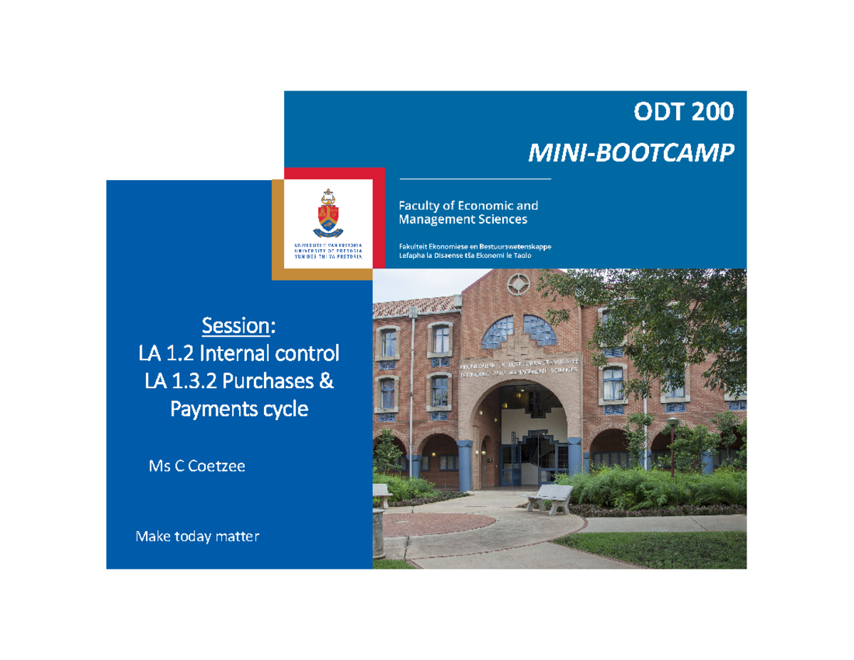 Mini Bootcamp C Coetzee - LA 1.2 - Make today matter ODT 200 MINI ...