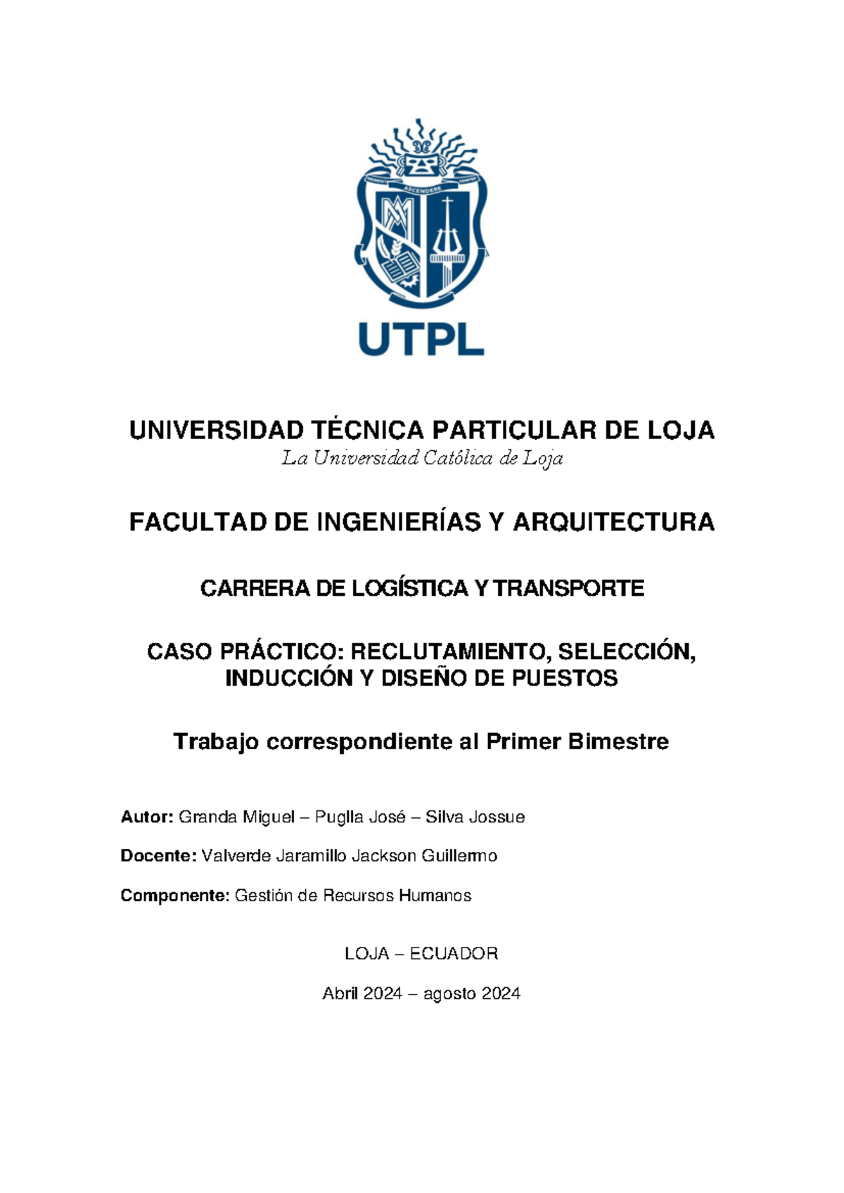 Caso Práctico - Tarea practica - Carátula UNIVERSIDAD TÉCNICA ...