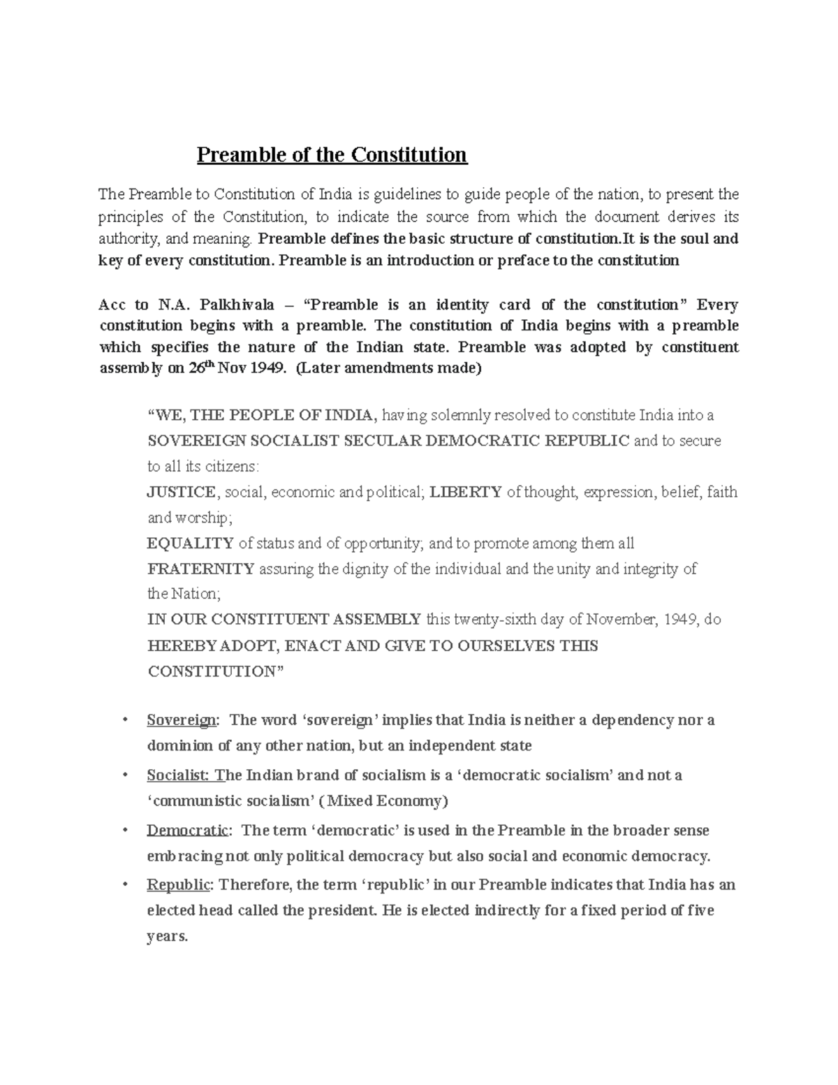 Module 1 Constitution part 2 - Preamble of the Constitution The ...